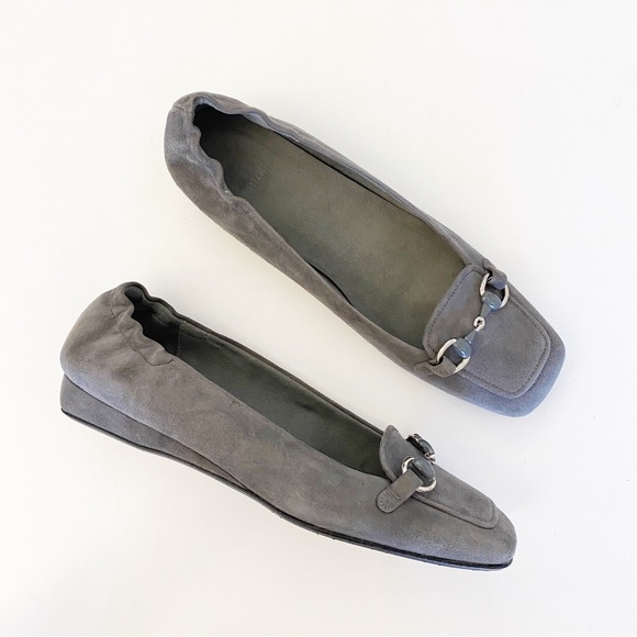 Stuart Weitzman | Shoes | Stuart Weitzman Square Toe Horsebit Loafer Low Wedge Suede Gray 7 ...